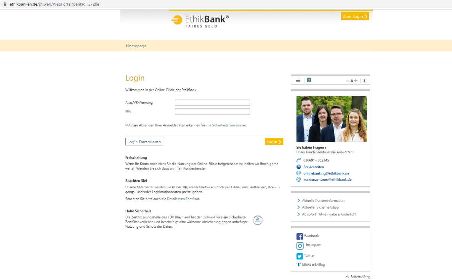 EthikBank Login: mehr Sicherheit beim Online Banking bei der EthikBank